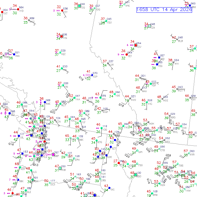 Surface data (METARs) plot [yrv, 3]