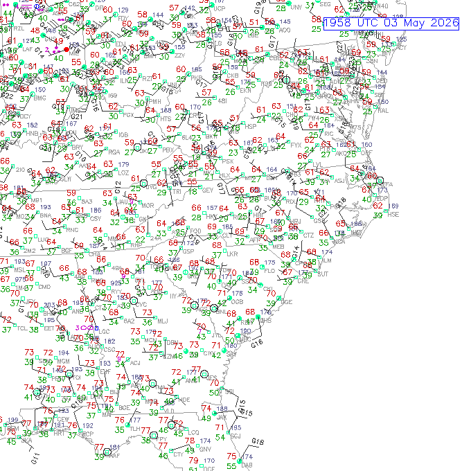 Surface data (METARs) plot [clt, 3]