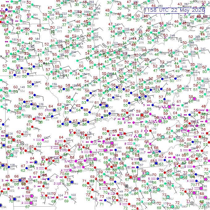 Surface data (METARs) plot [evv, 3]